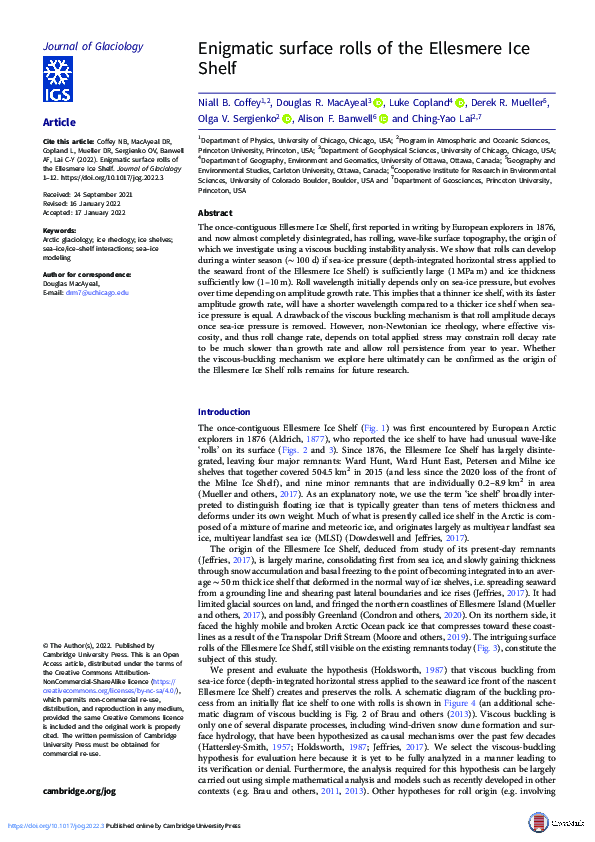 (PDF) Enigmatic surface rolls of the Ellesmere Ice Shelf | Douglas ...