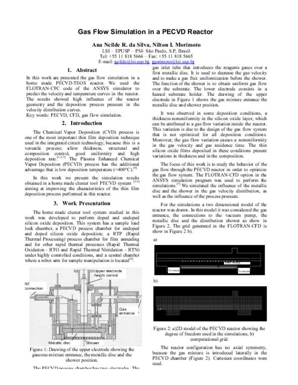 (PDF) Gas Flow Simulation in a PECVD Reactor