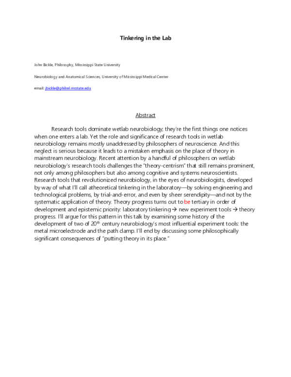 (PDF) Tinkering in the Lab