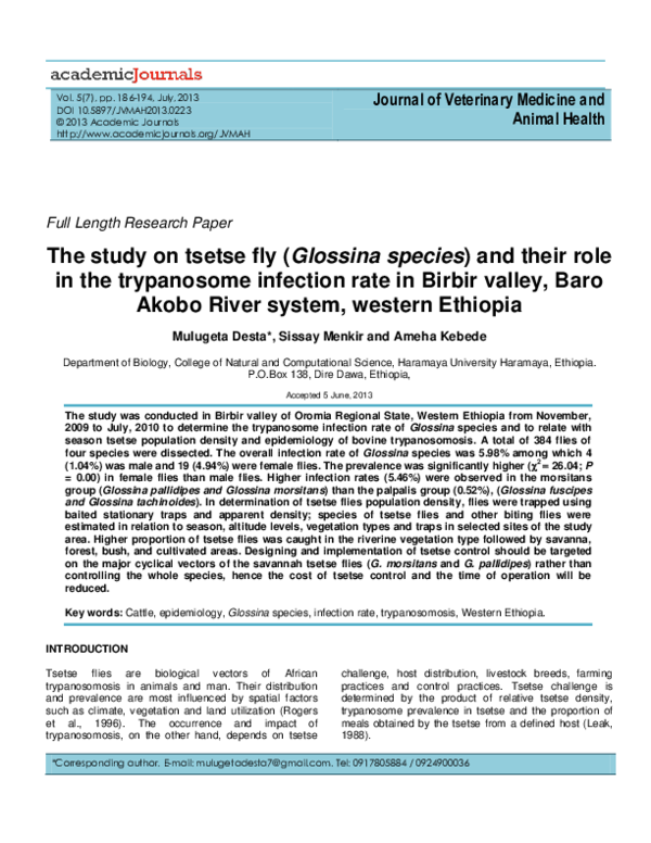 (PDF) The study on tsetse fly (Glossina species) and their role in the ...