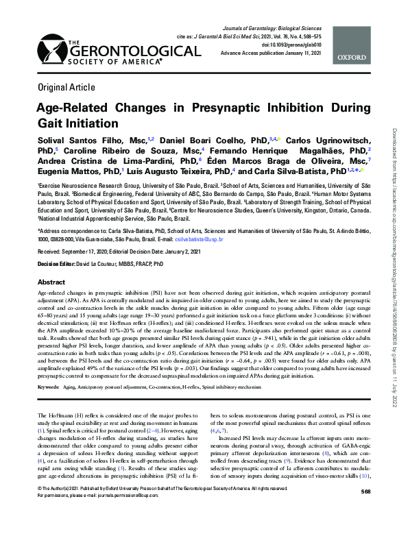 (PDF) Age-Related Changes in Presynaptic Inhibition During Gait Initiation