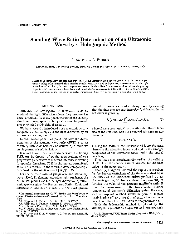 (PDF) Standing‐Wave‐Ratio Determination of an Ultrasonic Wave by a ...