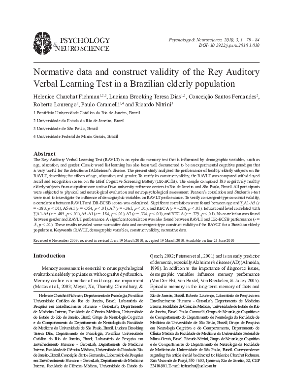 (PDF) Normative data and construct validity of the Rey Auditory Verbal ...
