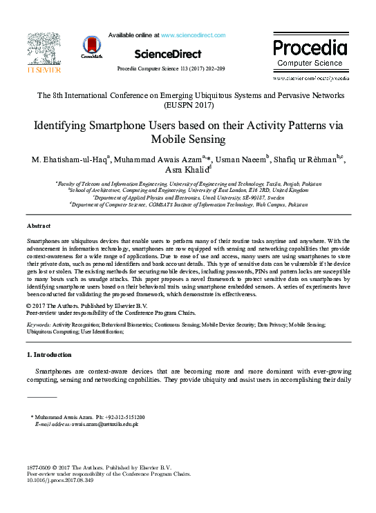 Pdf Identifying Smartphone Users Based On Their Activity Patterns Via Mobile Sensing