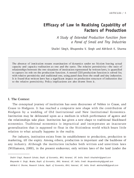 (PDF) Efficacy of Law in Realising Capability of Factors of Production