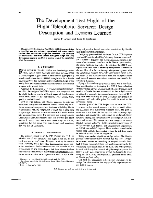 (PDF) The development test flight of the flight telerobotic servicer ...