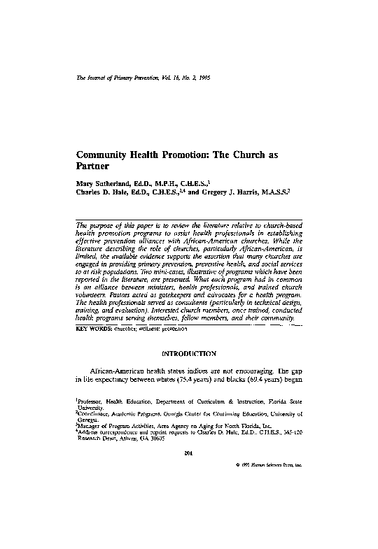 (PDF) Community health promotion: The church as partner