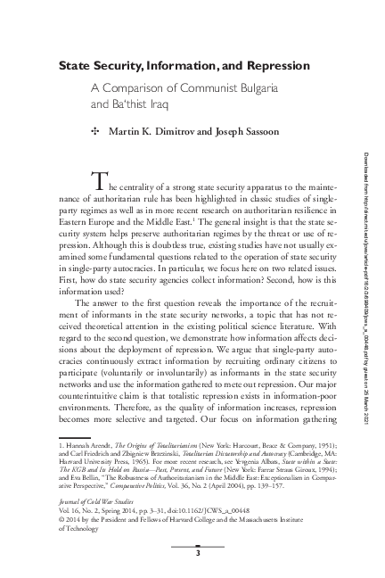 (PDF) State Security and Repression in Bulgaria and Iraq