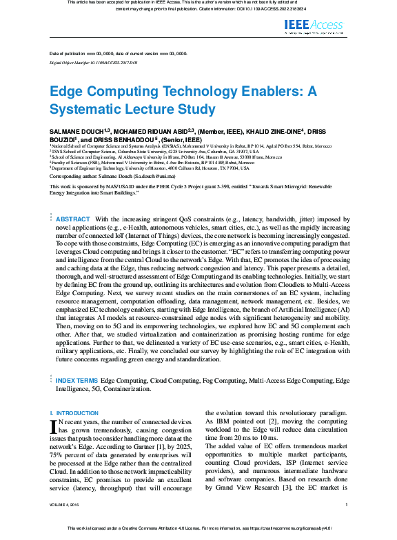 (PDF) Edge Computing Technology Enablers: A Systematic Lecture Study