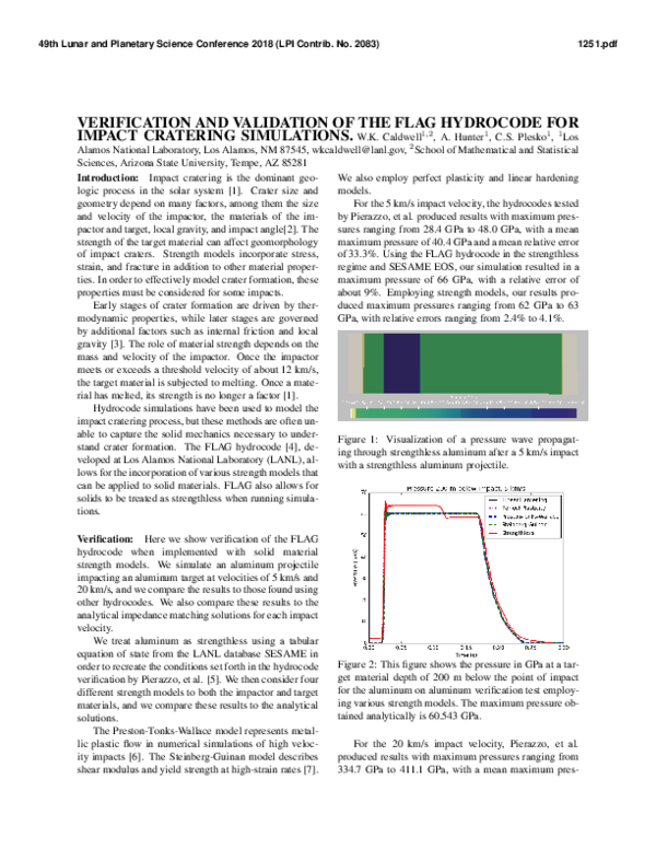 (PDF) Verification and Validation of the FLAG Hydrocode for Impact ...