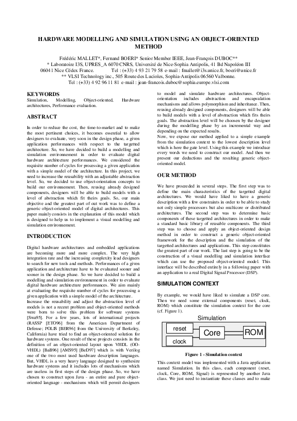 Pdf Hardware Modelling And Simulation Using An Object Oriented Method 7260
