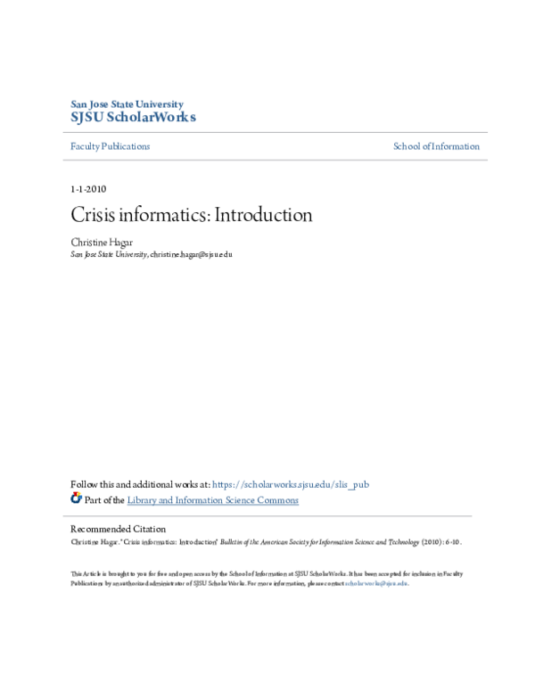 (PDF) Crisis informatics: Introduction