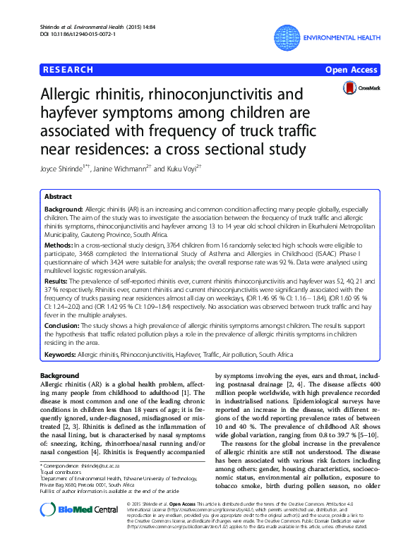 (PDF) Allergic rhinitis, rhinoconjunctivitis and hayfever symptoms ...