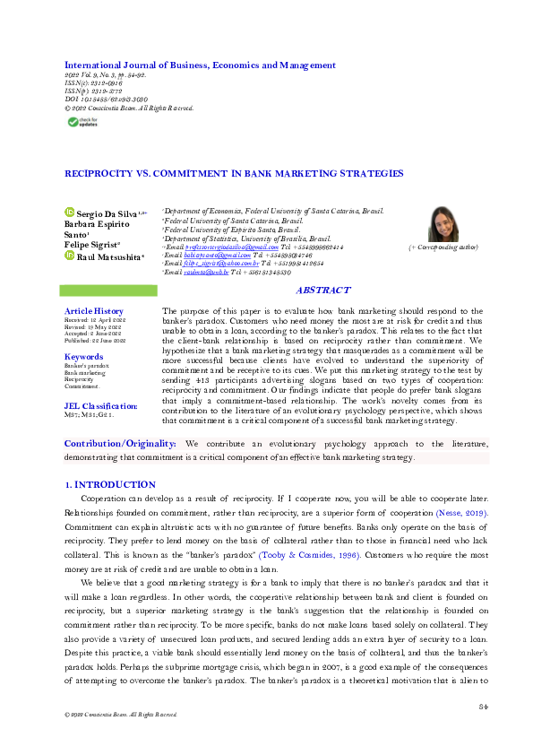 (PDF) Reciprocity vs. commitment in bank marketing strategies