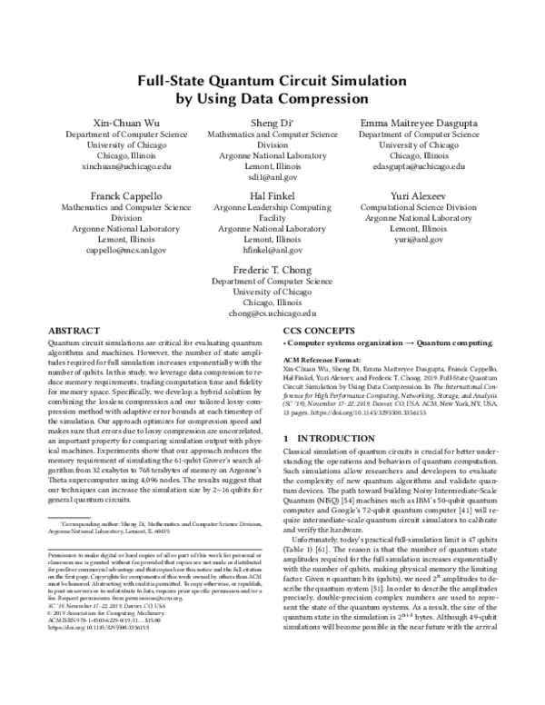 (PDF) Full-state quantum circuit simulation by using data compression