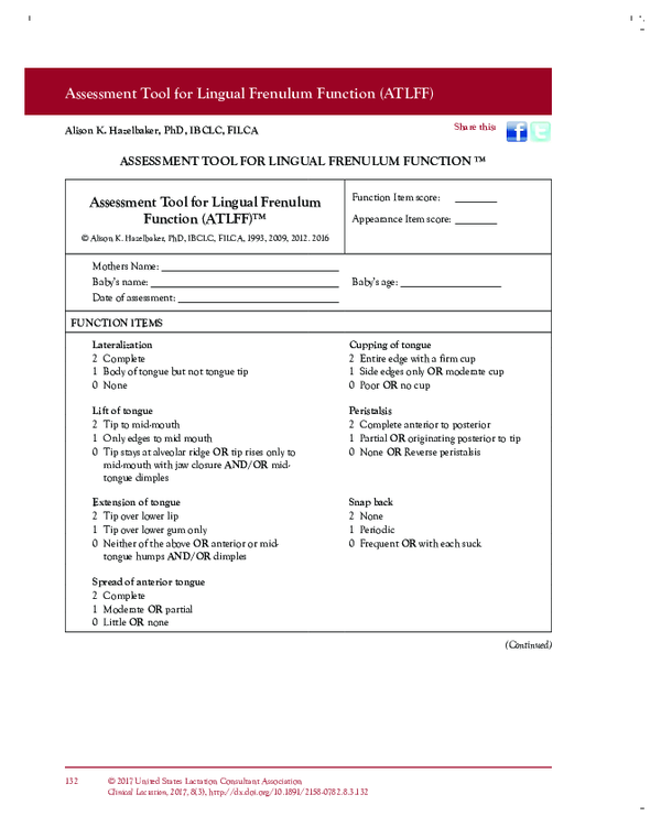 (PDF) The Assessment Tool for Lingual Frenulum Function (ATLFF): Use in ...