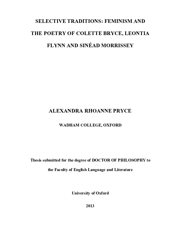 (PDF) Selective traditions: feminism and the poetry of Colette Bryce ...