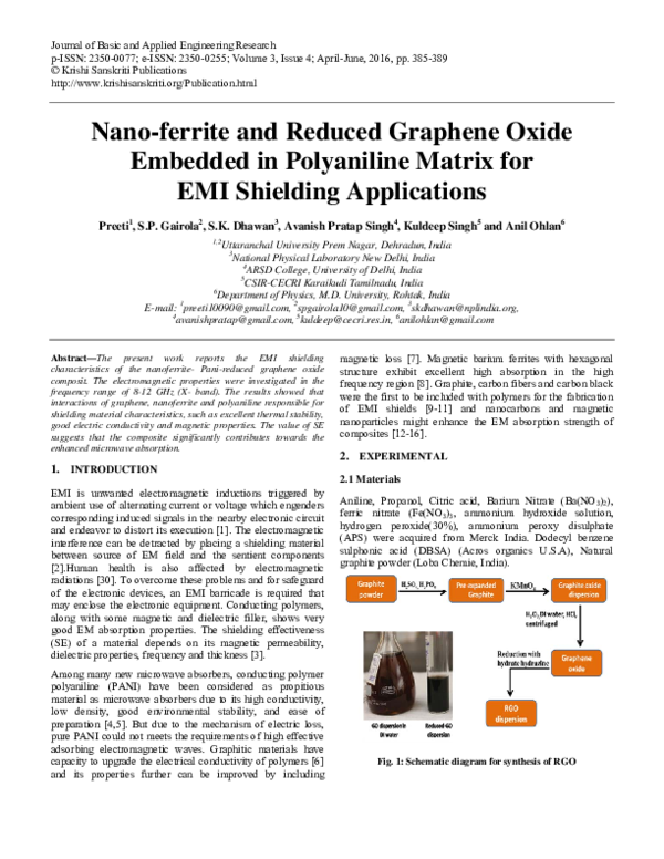 (PDF) Nano-ferrite and Reduced Graphene Oxide Embedded in Polyaniline Matrix for EMI Shielding ...