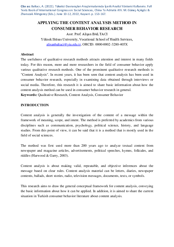 (PDF) Applying the Content Analysis Method in Consumer Behavior ...