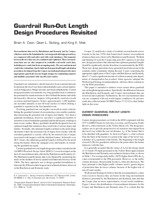 (PDF) Guardrail Run-Out Length Design Procedures Revisited | Brian Coon ...