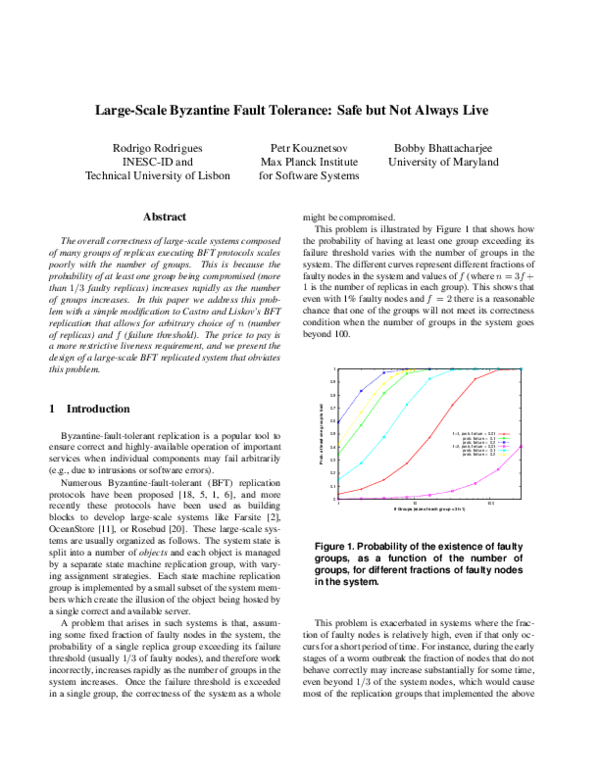 (PDF) Large-scale Byzantine fault tolerance: Safe but not always live | Petr Kuznetsov ...