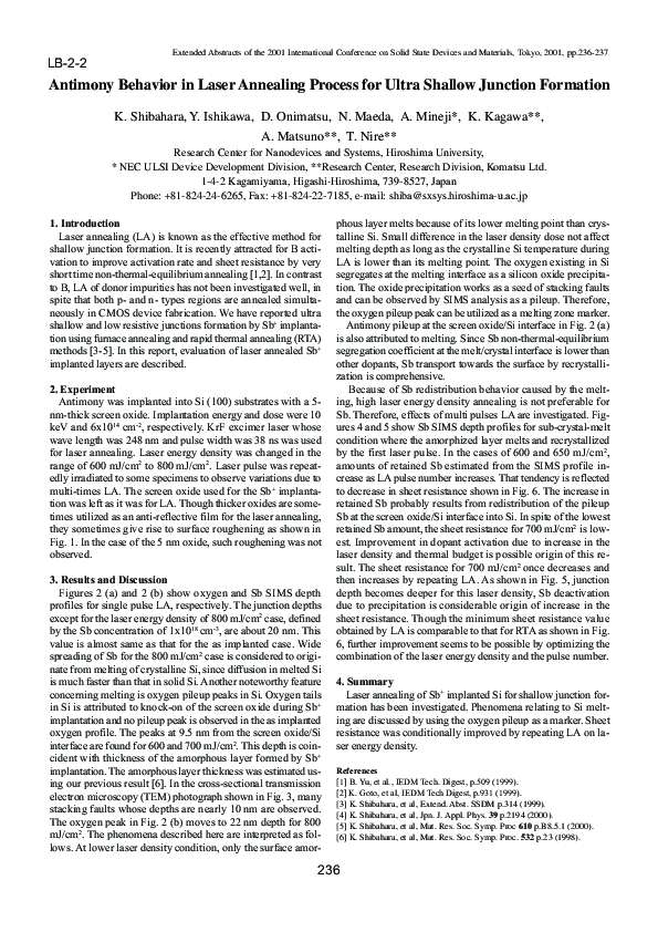 (PDF) Antimony Behavior in Laser Annealing Process for Ultra Shallow ...