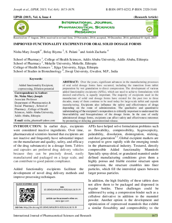 (PDF) Improved Functionality Excipients for Oral Solid Dosage Forms