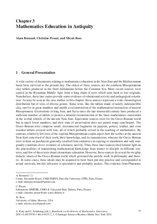 (PDF) Chapter 3 Mathematics Education in Antiquity