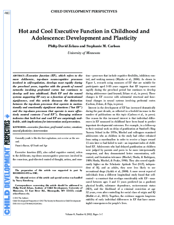 (PDF) Hot and Cool Executive Function in Childhood and Adolescence ...