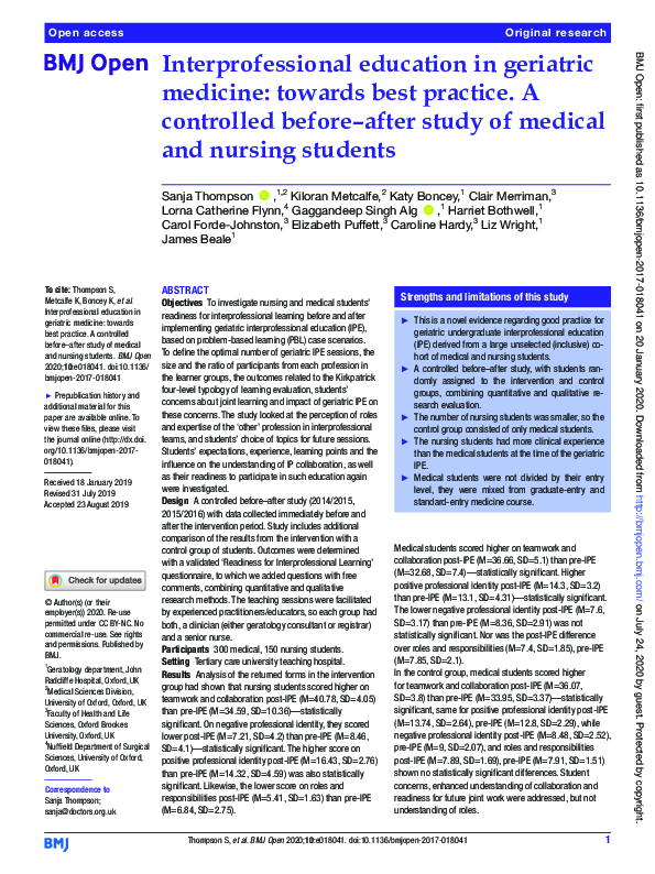 (PDF) Interprofessional education in geriatric medicine: towards best ...