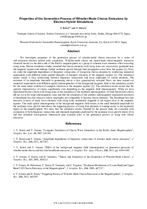 (PDF) Properties of the generation process of whistler-mode chorus emissions by electron hybrid ...