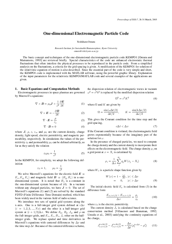 (PDF) One-dimensional Electromagnetic Particle Code