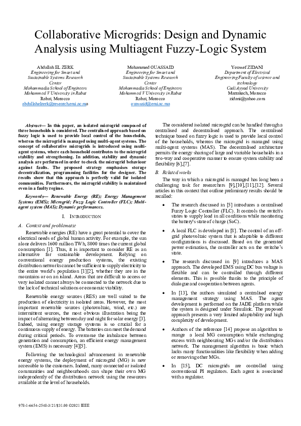 (PDF) Collaborative Microgrids: Design and Dynamic Analysis using Multiagent Fuzzy-Logic System