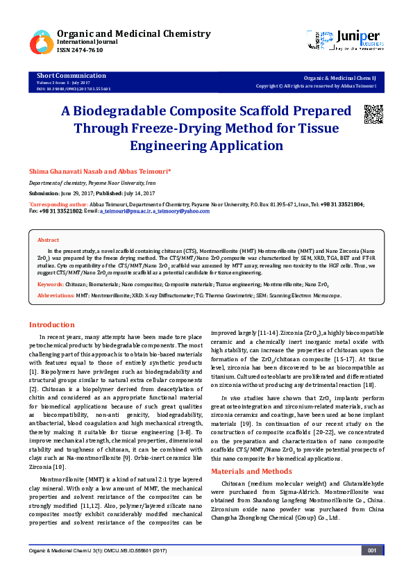 Pdf A Biodegradable Composite Scaffold Prepared Through Freeze Drying Method For Tissue