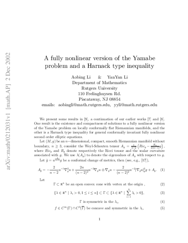 (PDF) A fully nonlinear version of the Yamabe problem and a Harnack type inequality