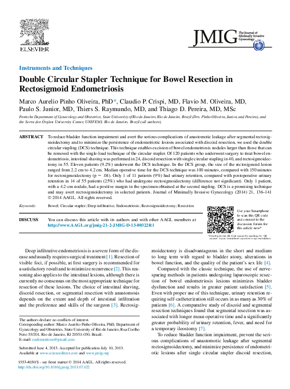 (PDF) Double Circular Stapler Technique for Bowel Resection in ...