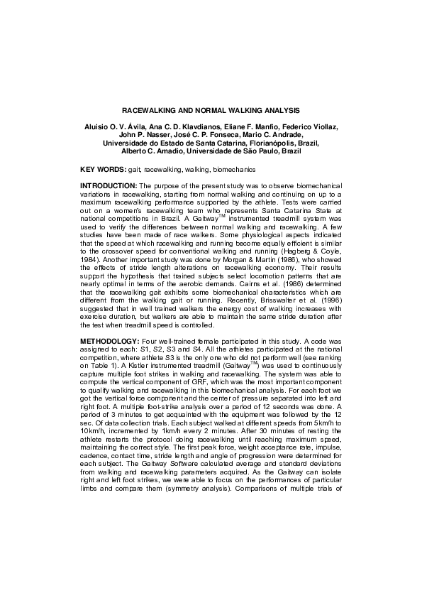 (PDF) Racewalking and Normal Walking Analysis