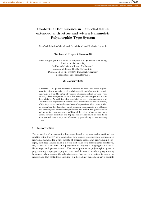 (PDF) Contextual equivalence in lambda-calculi extended with letrec and with a parametric ...