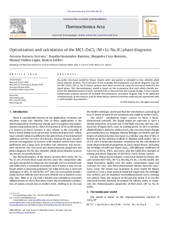 (PDF) Optimization and calculation of the MCl–ZnCl2 (M=Li, Na, K) phase ...