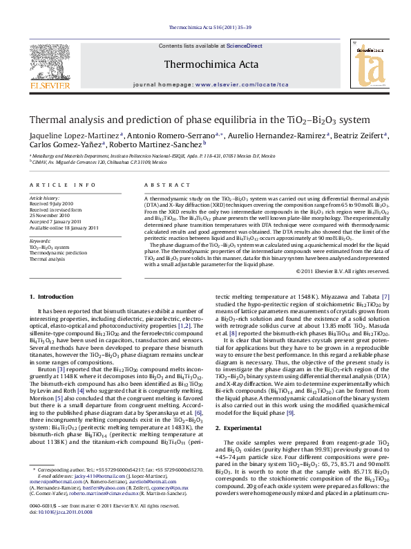 (PDF) Thermal analysis and prediction of phase equilibria in the TiO2 ...
