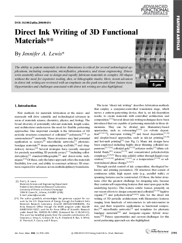 (PDF) Direct Ink Writing of 3D Functional Materials