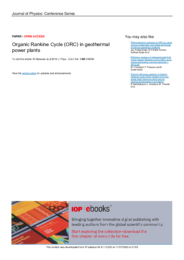 (PDF) Organic Rankine Cycle (ORC) in geothermal power plants