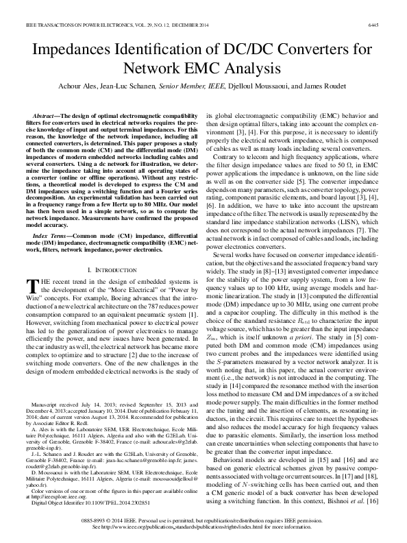(PDF) Impedances Identification of DC/DC Converters for Network EMC Analysis