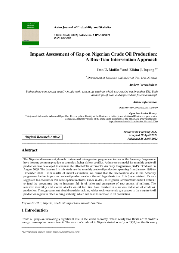 (PDF) Impact Assessment of Gap on Nigerian Crude Oil Production: A Box ...