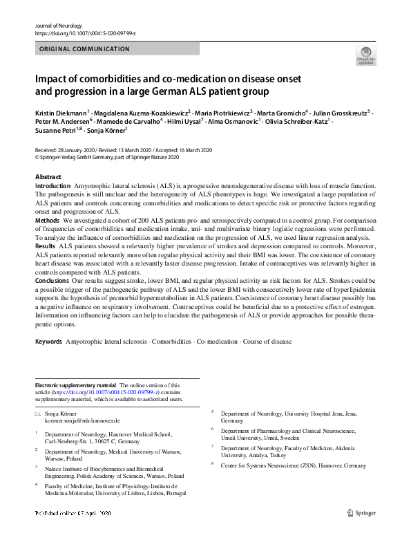 (PDF) Comorbidities and Medications in ALS Progression