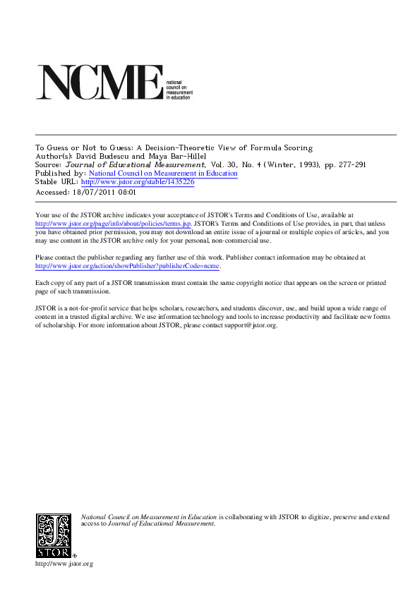 (PDF) To Guess or Not to Guess: A Decision-Theoretic View of Formula ...