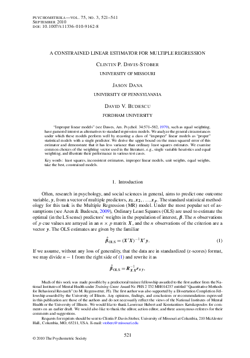 (PDF) A Constrained Linear Estimator for Multiple Regression