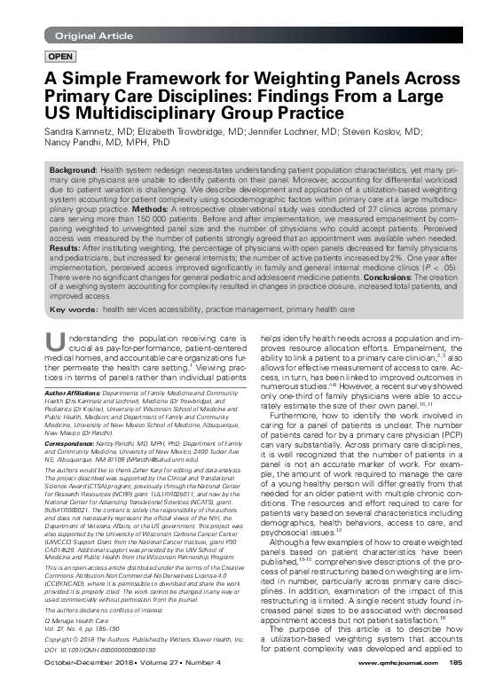 (PDF) A Simple Framework for Weighting Panels Across Primary Care Disciplines