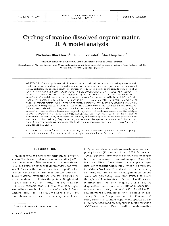 (PDF) Cycling of marine dissolved organic matter. II. A model analysis