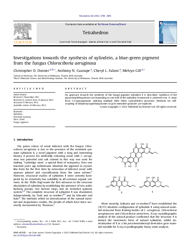 (PDF) Investigations towards the synthesis of xylindein, a blue-green ...